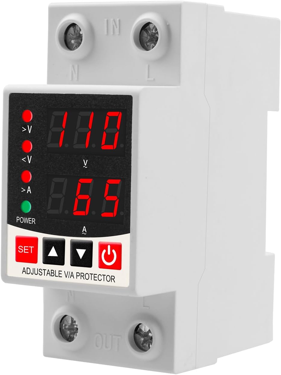 Amazon.com: OELFFOW Protector V/A ajustable, protección contra sobre/bajo voltaje y ...