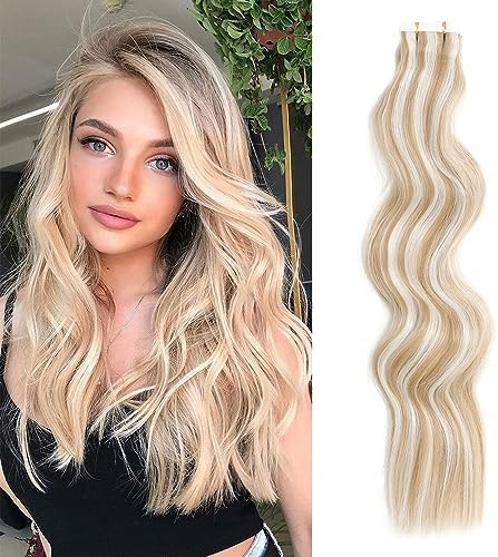 Amazon.com : Tape in Hair Extensions 20 Inch Long Wavy Natural Soft ...