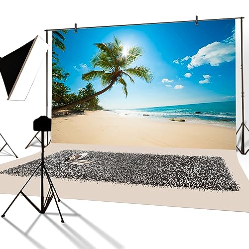 YongFoto 4x3m Vinyl Beach Photo Backdrop Seaside Blue Sky White Clouds ...
