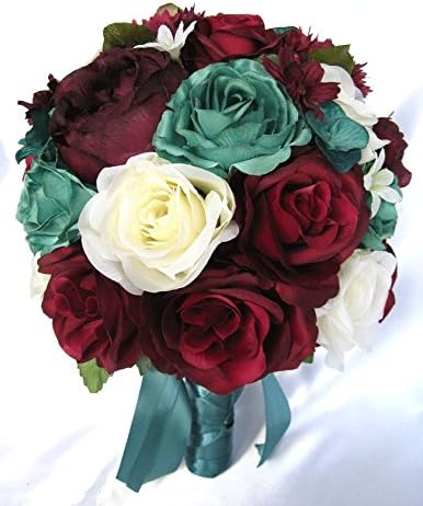 Amazon.com: Wedding Bouquet 17 Piece Package Bridal Bouquets Silk ...