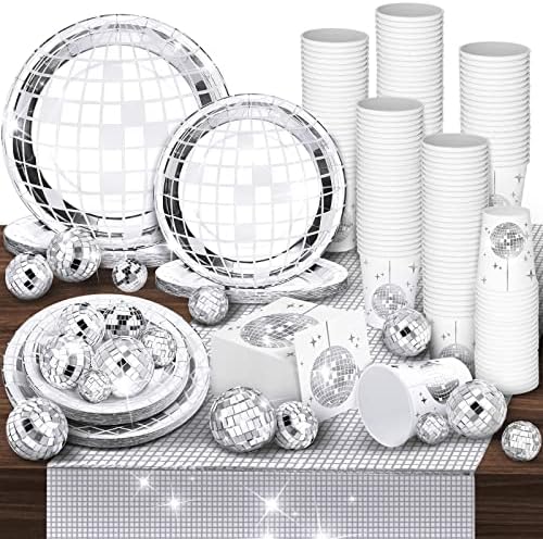 Amazon.com: 96 Pcs Disco Party Supplies- Disco Ball Tableware Set ...