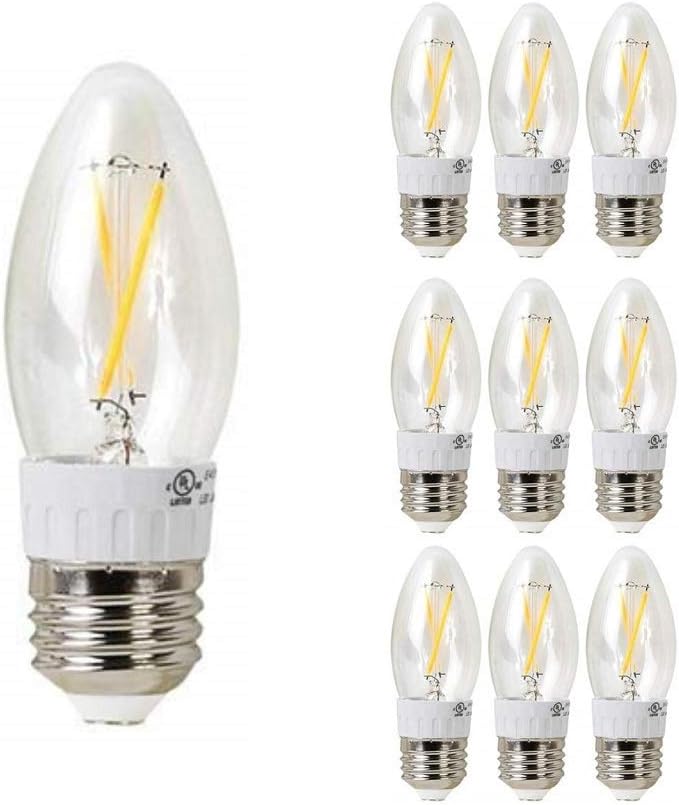 10 Pack Reo-Lite Dimmable LED Filament B10 Candelabra Light Bulb, Clear ...