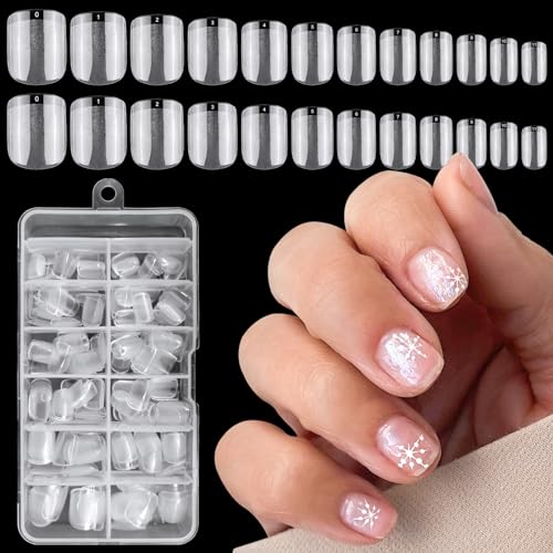 240pc Clear Gel X Nail Tips Short Square Fake Nails Full Cover False ...