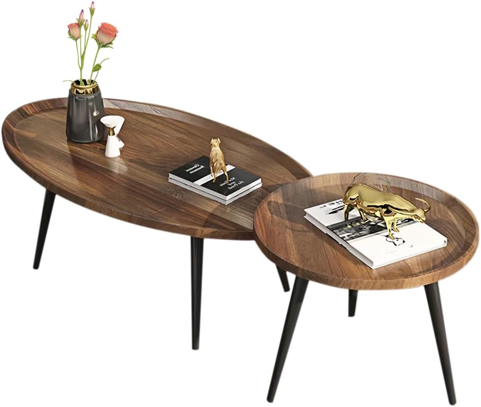 Amazon.com: Semjar 2-Piece Mid Century Modern Round Walnut Coffee Table ...