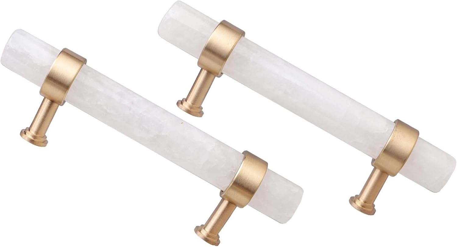 mookaitedecor Set of 2 Brushed Brass with Rock Quartz Crystal Drawer ...