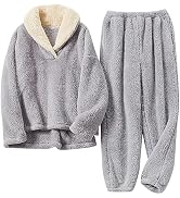 BOSECETA Fluffy Pajamas Set for Women Soft Comfy Fleece Pjs Pullover ...