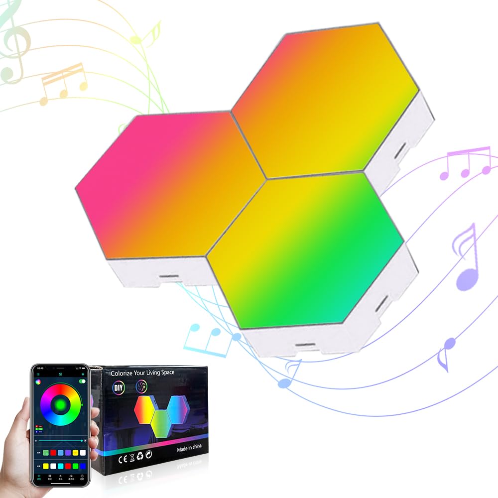 Hexagon LED Light: 3Pcs RGB Gaming Wall Lights-Modular Design, Music ...