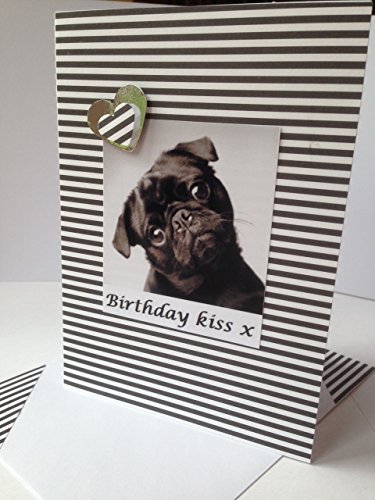 Handmade BLACK PUG dog Birthday greetings card Birthday kiss ...