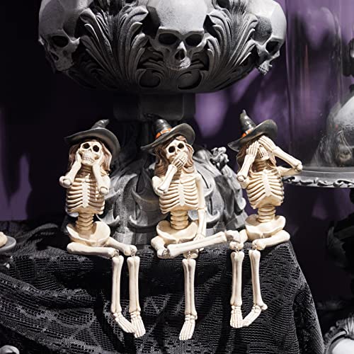Halloween Statues No-Evil Skeleton Collectible-Figurines - Realistic ...