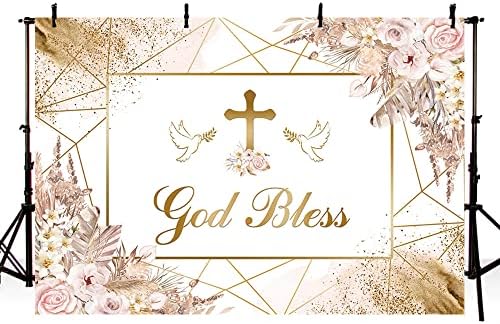 MEHOFOND 7x5ft God Bless Backdrop Bohemia Theme Pink Floral First Holy ...