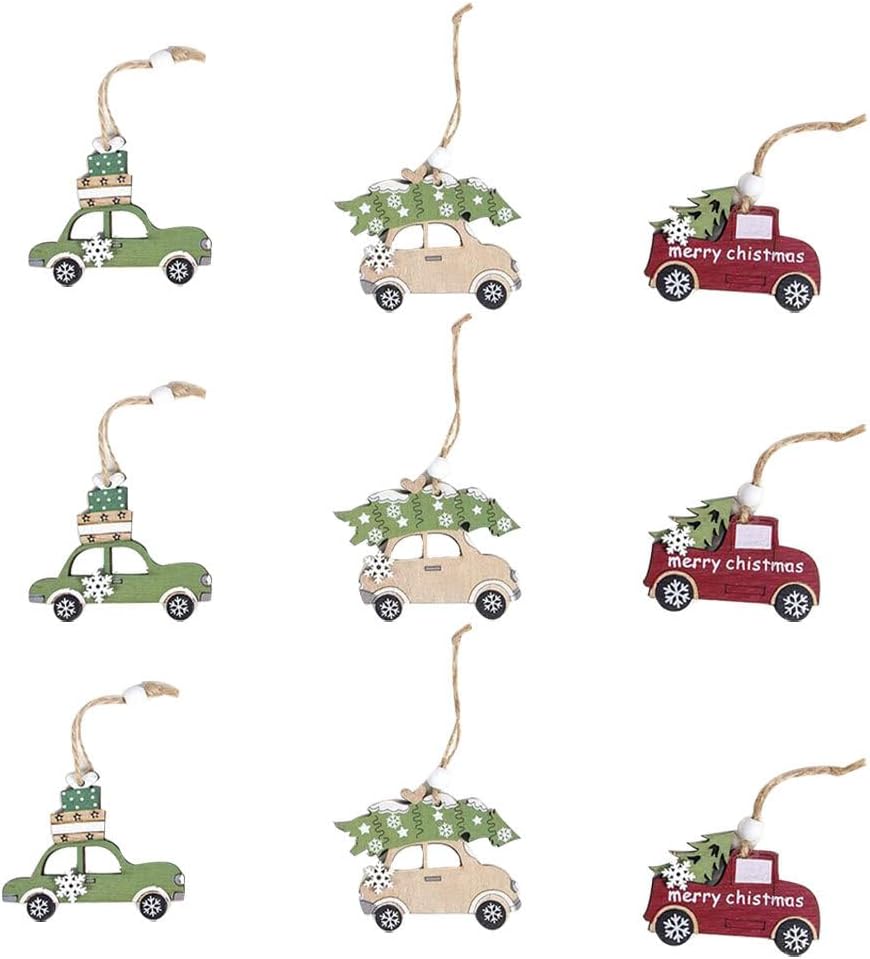 Amazon.com: 6 Pcs Wooden Christmas Truck Ornaments Vintage Red Truck ...