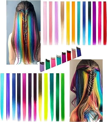 Amazon.com : 24PCS Colored Hair Extensions Straight Multicolor Clip in ...
