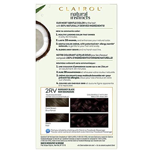 Clairol Natural Instincts Demi-Permanent Hair Dye, 2RV Burgundy Black ...