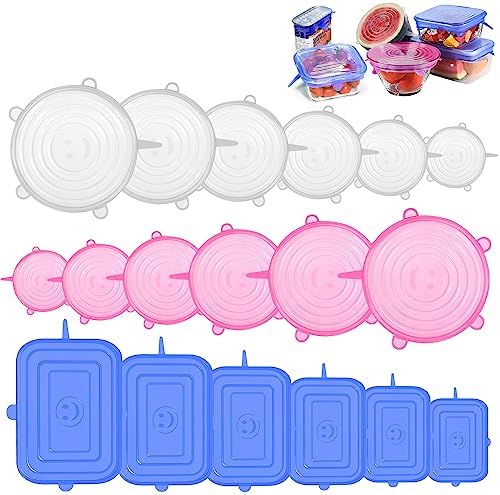 12 Pcs Round Silicone Stretch Lids and 6 Pcs Rectangular Silicone Lids ...