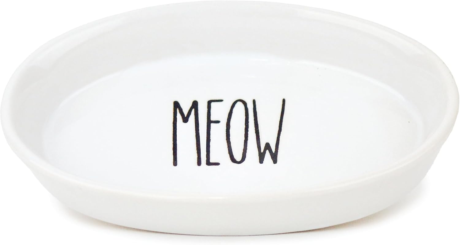 Cattitude Cat Dish Ceramic Meow, White - Cat Bowl, Handcrafted, Durable ...