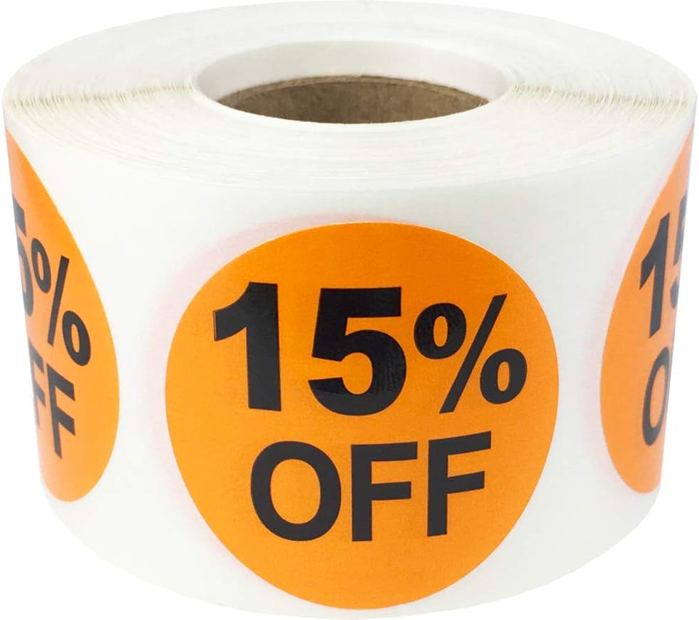 Amazon.com : 15% Percent Off Stickers for Retail 1.5 Inch 500 Adhesive ...