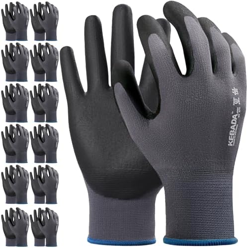 12 Pairs Work Gloves for Men and Women, Nitrile Coated Safety ...