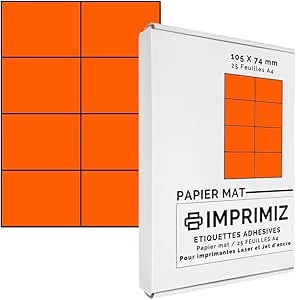 200 Self-Adhesive Fluorescent Orange Labels - 105 x 74 mm – 8 Labels ...