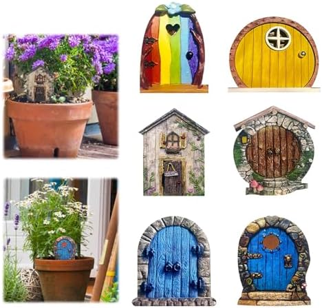 tinshow 6 PCS Miniature Fairy Doors for Garden Trees Wooden Fairy Garden Door Decoration Elves ...