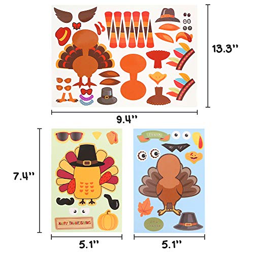 Snapklik.com : 15 PCS Thanksgiving Make-A-Turkey Stickers, Fall Window ...
