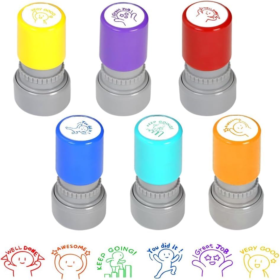 Lyyxjsltd 6pcs Teacher Stamps for Grading Cute Self Inking Stamp with Classroom Encouraging ...