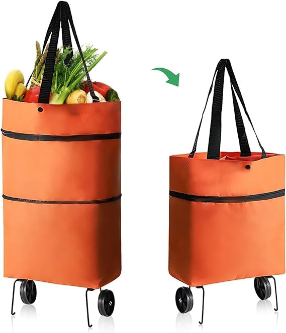 JISHU Trolley Bag with Wheels | Grocery Bag | Light Weight Foldable ...