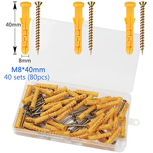 Mbsomnus M8 Wall Plugs and Screws Set 110Pcs (50Pcs Concrete Screws ...
