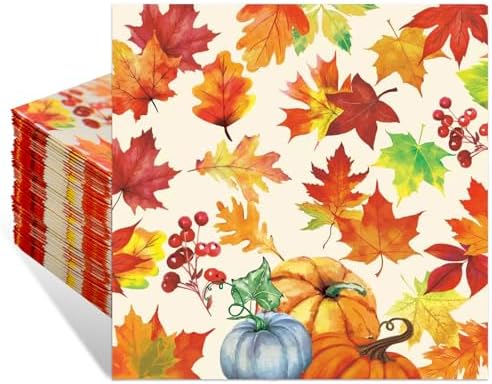 Amazon.com: 50 Pcs Fall Thanksgiving Paper Napkins, Maple Leaves ...