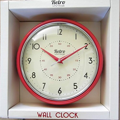 NEW Retro Vintage Diner Round Wall Clock Office Kitchen Red Black White ...