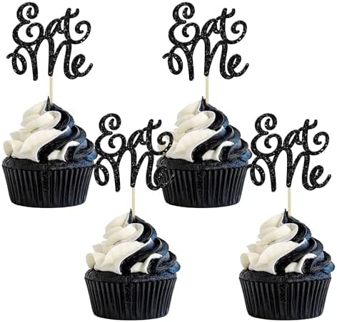 Amazon.com: Gyufise 36Pcs Eat Me Cupcake Toppers Blue Glitter Alice in ...