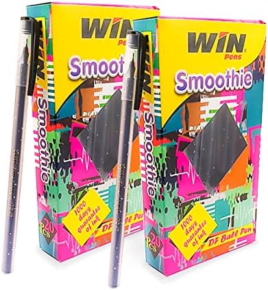 WIN Smoothie Ball Pens | 40 Black Ink Pens | Colourful Sparkle Body ...