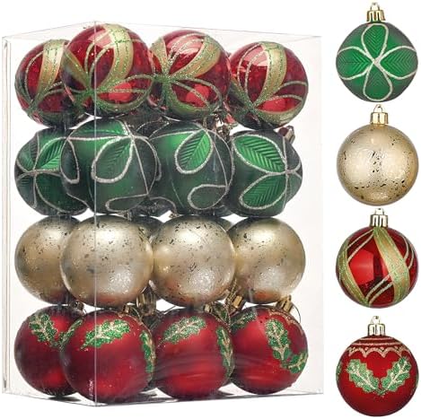 Amazon.com: 30pcs Red Green and Gold Ball Ornaments,Christmas Tree ...