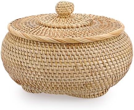 Amazon.com: Small Wicker Basket, Round Storage Bin with Handle and Lid ...