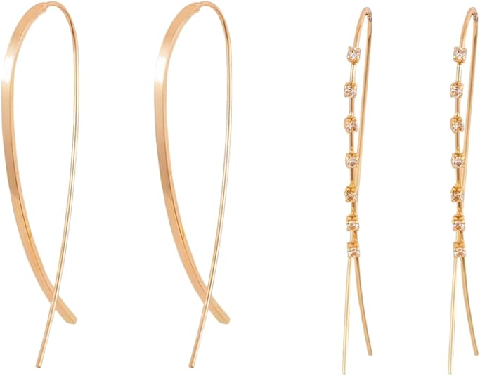 Amazon.com: NALISASA Curved Cut Threader Earrings, Minimalist U Shaped ...