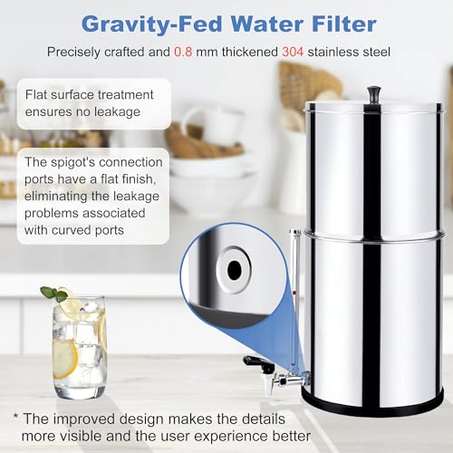 Gravity-Fed Water Filters System 2.25 Gallon 304 Stainless Steel with 4 ...