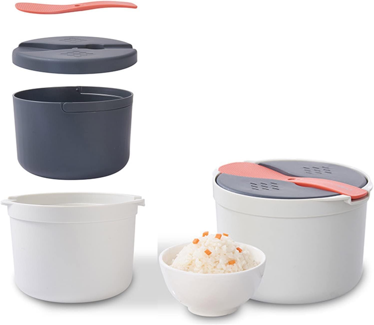 Microwave Rice Cooker, 2L Rice Steamer & Pasta Cooker with Strainer, 2 ...