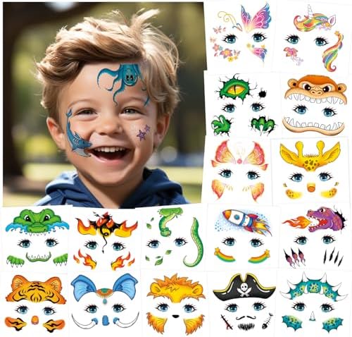 Amazon.com : Partywind Temporary Face Tattoos for Kids, 24 Styles ...