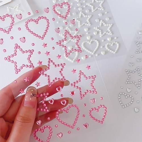 Amazon.com: 3 Sheets Rhinestone Stickers, Self-Adhesive Gemstone Hearts ...