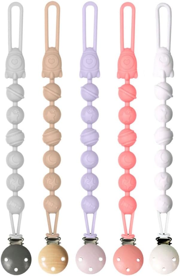 Amazon.com : Leiouna Silicone Pacifier Clips Baby, 5 Pack Soft Flexible ...