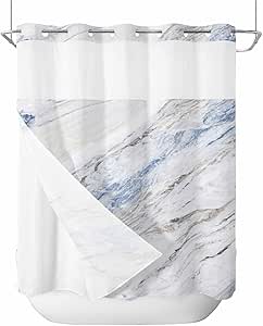 Amazon.com: No Hook Shower Curtains with Snap in Liner, Blue Grey Marble Waterproof Fabric ...