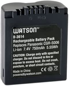 Amazon.com : Watson CGR-S006 Lithium-Ion Battery Pack (7.4V, 750 mAh) : Digital Camera Batteries ...