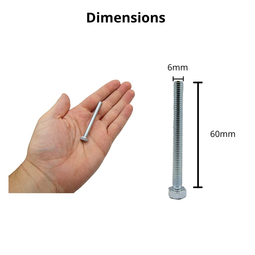 M6 (6mm x 60mm) Hex Bolts/Setscrews, Evelyne, Steel (Pack of 20) – BigaMart
