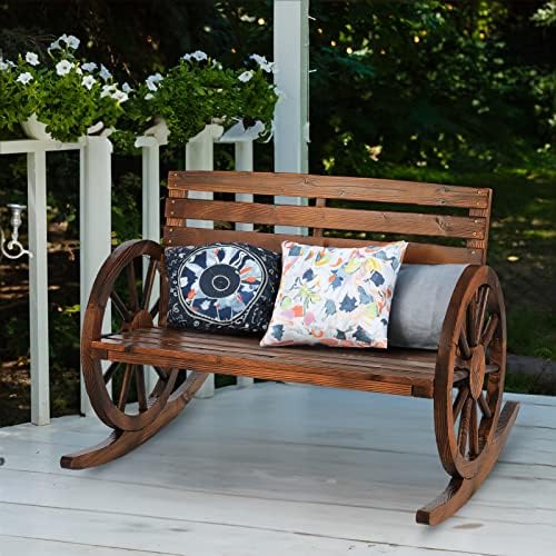Amazon.com: FURNDOOR Outdoor Wood Rocking Chair Wagon - Double Wooden ...