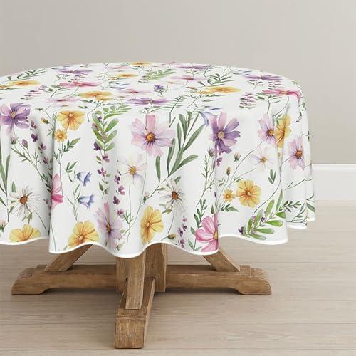 Horaldaily Spring Summer Tablecloth 70x70 Inch Round, Yellow White ...