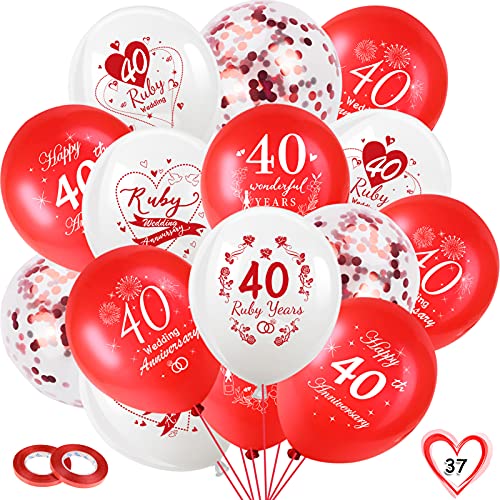 DPKOW 35pcs 40th Wedding Anniversary Balloons for Ruby Wedding ...