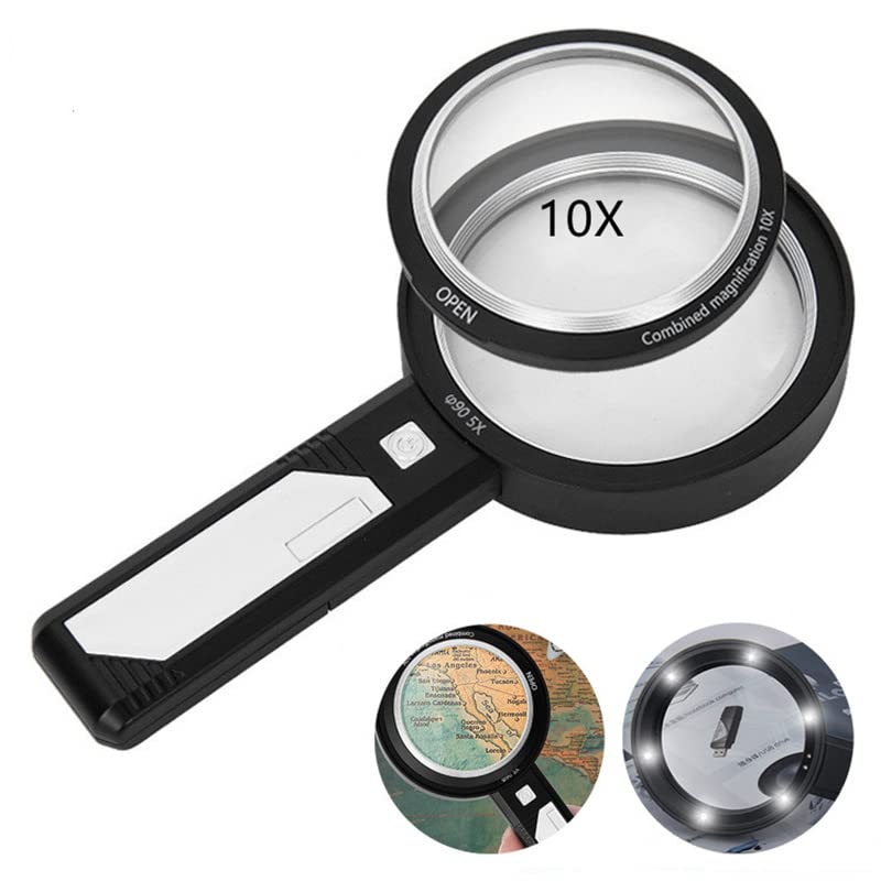 Amazon.com: Magnifying Glass with Light, 5X 10X Handheld Large ...