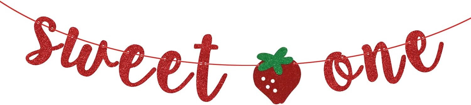 Amazon.com: SNFHWL Sweet One With Strawberry Red Banner, Paper Sign For ...