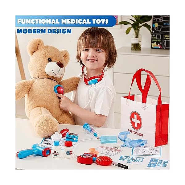 Play-Act Kids Doctor Kit, 16-Piece Pretend Play Medical Kit with Bag ...