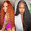Amazon.com : SOEZ 26 Inch Ginger Orange Lace Front Wigs Human Hair Deep Wave 13x4 HD Transparent ...