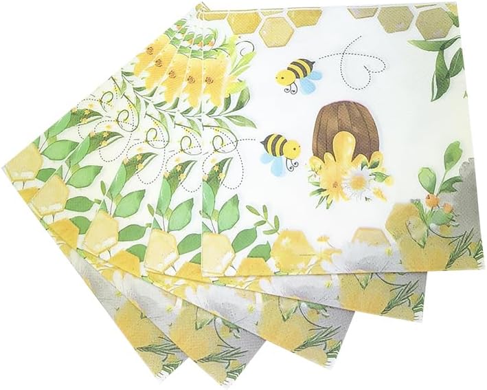 Amazon.com: Bee Floral Cocktail Beverage Napkins Disposable Paper Honey ...